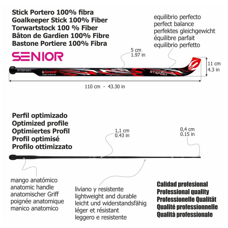 Rink Hockey Goalie Stick ETISPORT 2K24. Black and Red